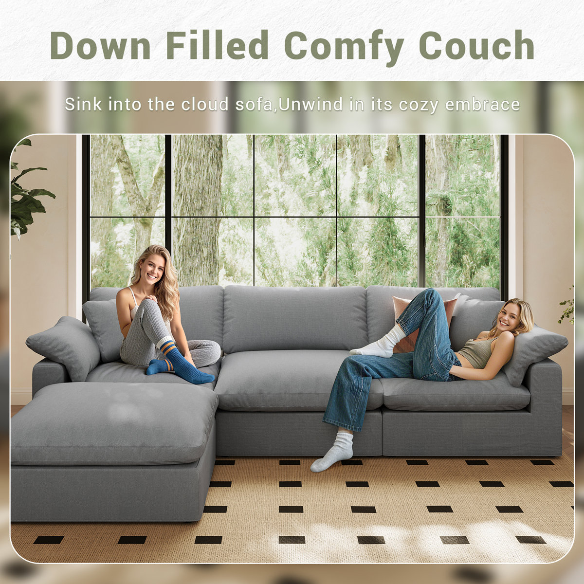 Latitude Run® Oversized Cloud Modular Sectional Sofa, Comfy Down Filled Sectional Sofa ...